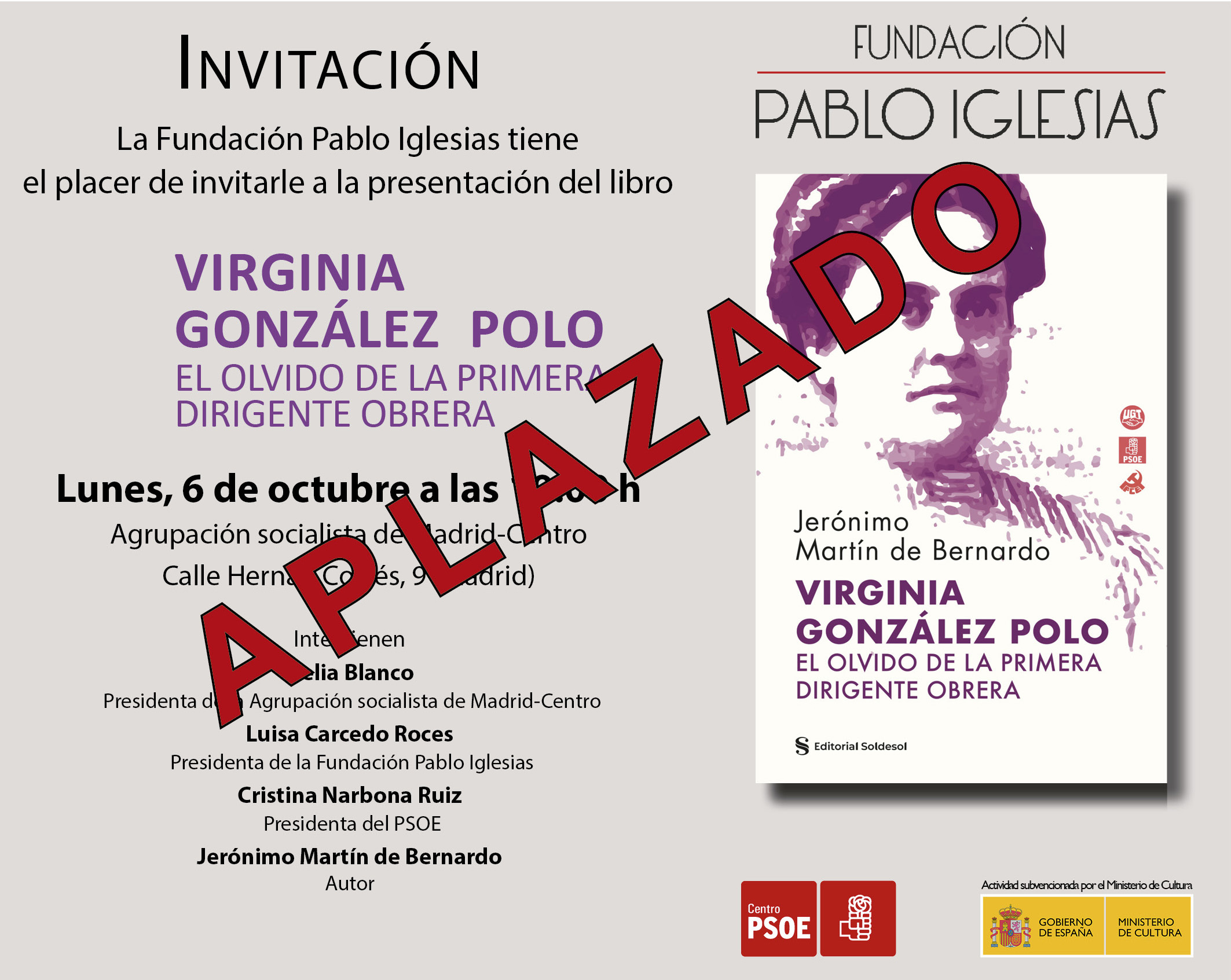 Aplazada la presentación del libro "Virginia González Polo. El olvido ...